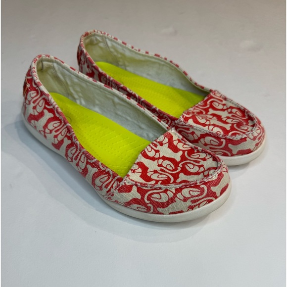 CROCS | Shoes | Crocs Melbourne Lobster Red White Canvas Slip On Flat ...